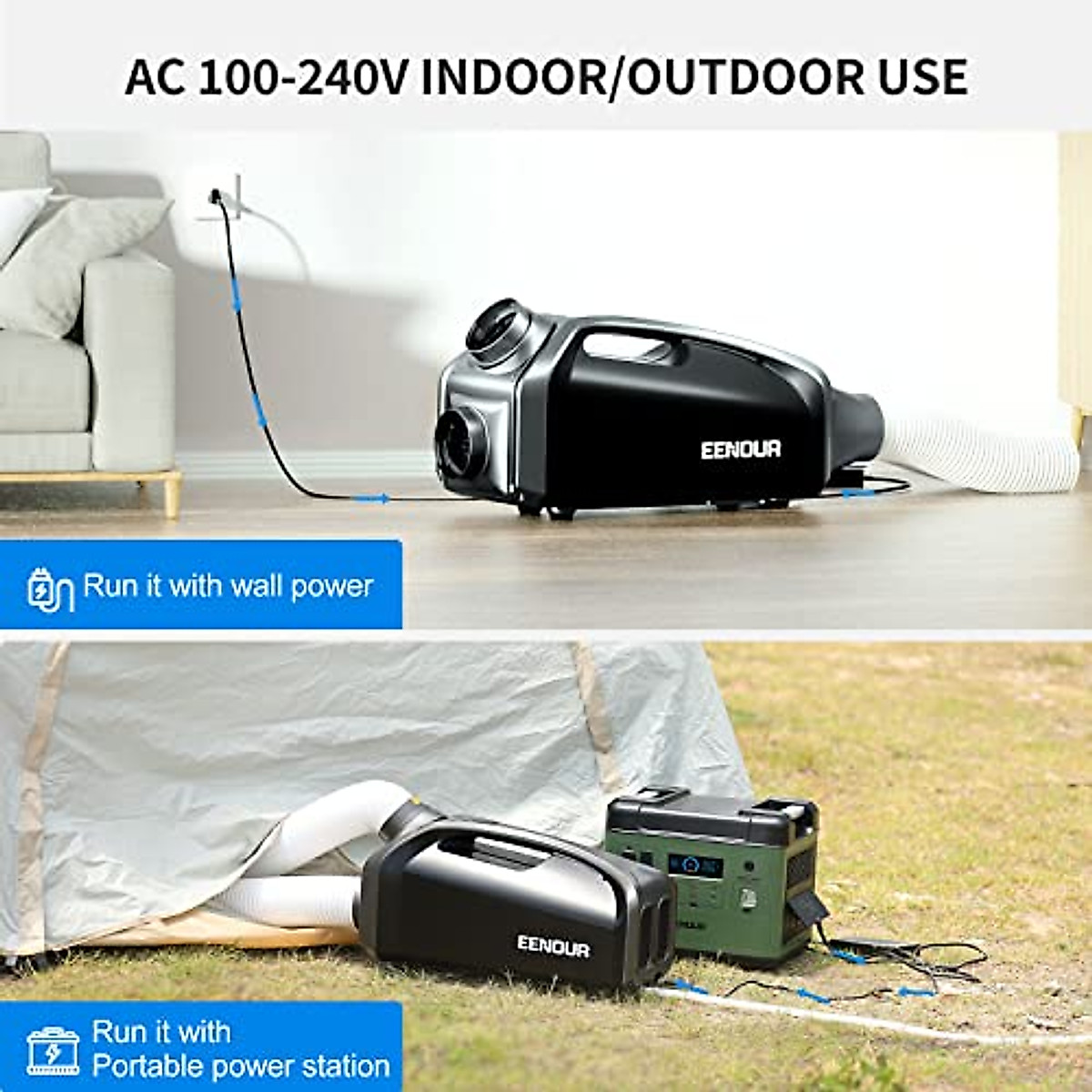 EENOUR QN750 Portable Air Conditioners, Home AC Unit 2900 BTU's, Dual Hose System, 250W Low Power Consumption for Camping Tent, Truck, Car, Van and RV