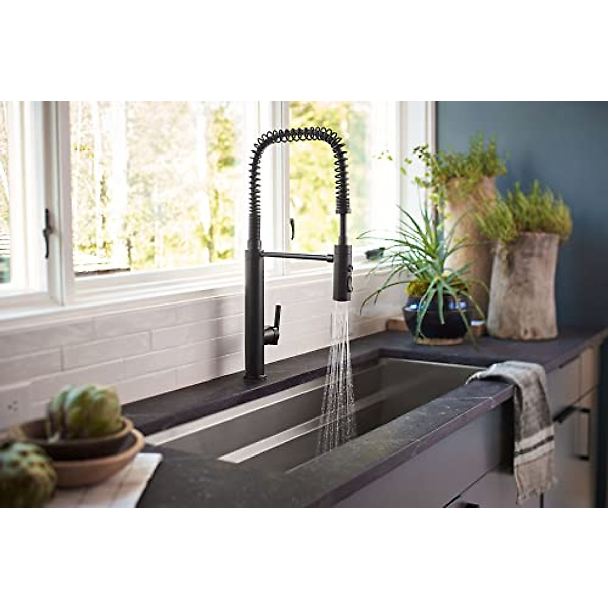 Kohler 24982-BL Purist Pull Down Kitchen Faucet, Kitchen Sink Faucet with Pull Down Sprayer in Matte Black