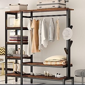 HOKEEPER 650lbs Capacity Heavy Duty Clothing Rack with Shelves Freestanding Closet Organizer with Hooks Metal Wardrobe Closet Organizers and Storage Shelves Clothes Storage Rack