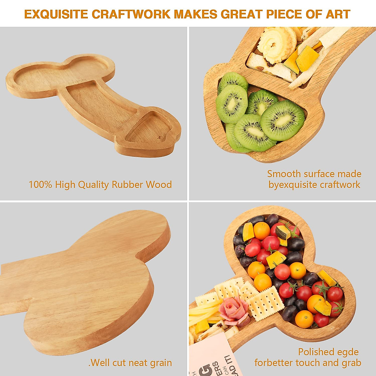 XILAZAB Aperitif Board, Extra Large Cheese Board Charcuterie Boards Novelty Solid Wood Party Plates Funny Cheese Platter for Housewarming Bachelorette Engagement Party (Cherry Wood Color 12)