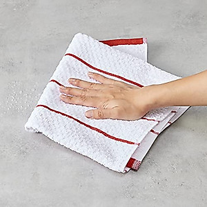 Amazon Basics 100% Cotton Terry Kitchen Dish Towels, Popcorn Texture, 8 Pack, Red Stripe, 28"L x 16"W
