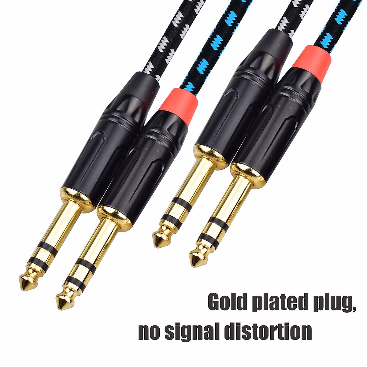 Mugteeve Balanced 1/4 Inch TRS to TRS Male Instrument Patch Cable, 6.6 Feet Stereo Quarter Inch 6.35mm to 6.35mm Audio Cord, Nylon Braided Heavy Duty, for Interface, Mixer, Speaker - 2 Pack