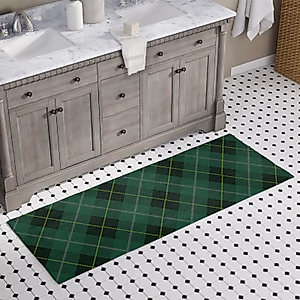 Door Mats Set of 2, Christmas Plaid Buffalo Check Green Black Non-Slip Absorbent Low-Profile Plush Doormats for Entryway, Patio, High Traffic Areas, Indoor and Outdoor Mat, 15.7x23.6 in + 15.7x47.2 in