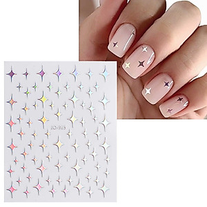 JMEOWIO 12 Sheets Aurora Nail Art Stickers Decals Self-Adhesive Pegatinas Uñas Glitter Holographic Star Heart Nail Supplies Nail Art Design Decoration Accessories