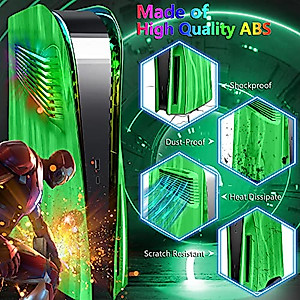 PS5 Plates Console Accessories with Cooling Vent and RGB LED Light Strip for Playstation 5 Disc Edition, SIKEMAY PS5 Cover Face Plates Hard Shockproof Side Shell Skin, 8 Colors 400 Effects - Green