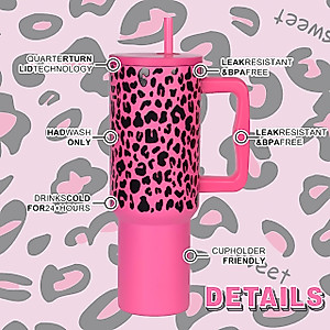 ZHIDENGWJ Stainless Steel Vacuum Insulated Tumbler with Lid and Straw for Water, Iced Tea or Coffee(Rose Red Leopard Print)