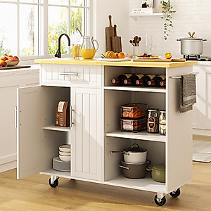 SUNLEI Kitchen Island with Storage Cabinet, 42" Kitchen Cart on Wheels with Shelves, Cart Handle for Towel Rack or Free Mobility, Portable Islands for Kitchen(Stylish White, 42-INCH)