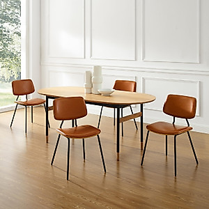 Art Leon Dining Chairs, Set of 2, Mid Century Modern Faux Leather Dining Room Chairs with Bentwood, Armless Accent Chairs with Black Metal Legs for Kitchen Living Room, Brown