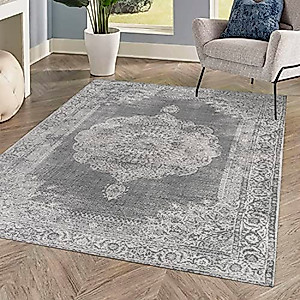 JONATHAN Y MDP403E-3 Rosalia Cottage Medallion Indoor Area-Rug Vintage Bohemian Easy-Cleaning Bedroom Kitchen Living Room Non Shedding, 3 ft x 5 ft, Gray/Dark Gray