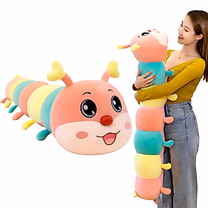 GREUS 43.3 Inches Giant Caterpillar Stuffed Animal Caterpillar Plush Cuddle Toys Long Caterpillar Hugging Pillow Plushies Body Pillow Cute Caterpillar Doll Birthday Gift for Kids Girls Girlfriend