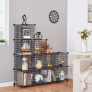 ANWBROAD Wire Cube Storage Organizer, 12 Cube Metal Grid, Wire Shelves Organizer, C grids panels, Stackable Modular Bookshelf, Ideal for Bedroom Living Room Office 11.8” x 11.8” Black ULWT012B