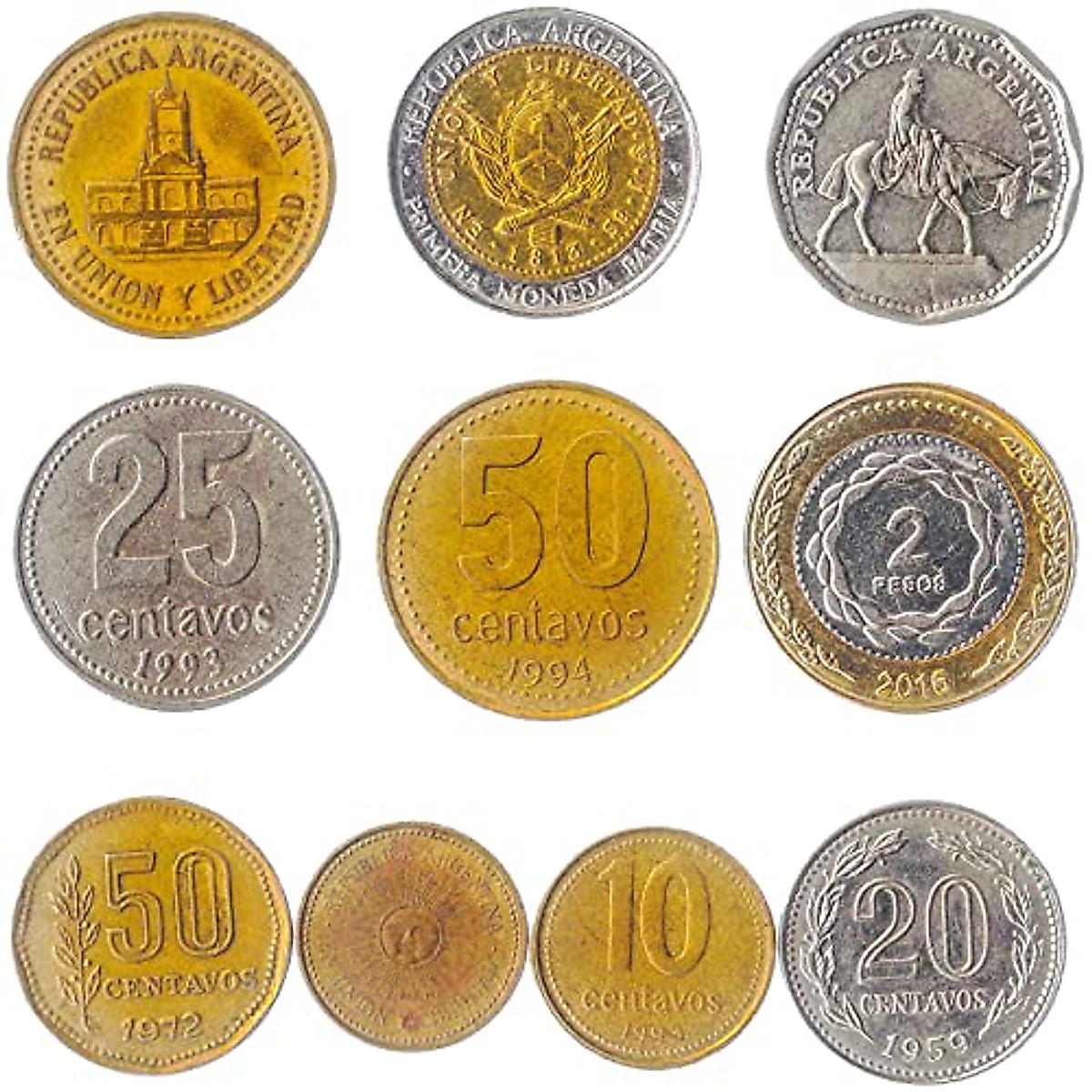 Argentina 10 Mixed Coins | Centavos | Pesos | Australes | Freedom Head | Sun of May | Since 1954