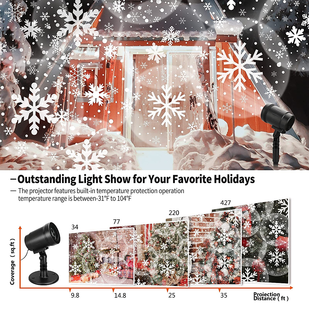 (2021 Version) Christmas Snowflake Projector Lights, 180°Rotating LED Snowfall Projection Outdoor Lights Outdoor Indoor, Waterproof LED Snow Falling Projector for Patio, Garden, Party