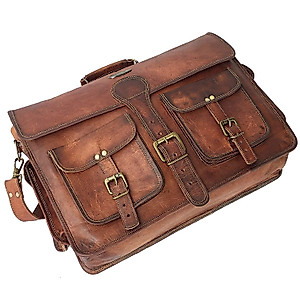 Cuero DHK 18 Inch Vintage Handmade Leather Travel Messenger Office Crossbody Bag Laptop Briefcase Computer College Satchel Bag For Men And Women (assorted colors)