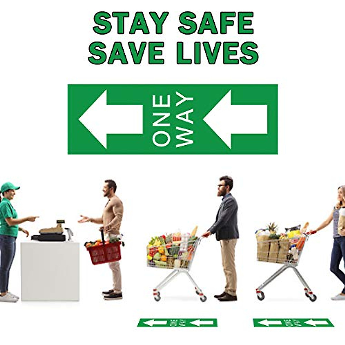 IDJWVU 15Pcs 6" x 18" One Way Directional Arrows Floor Stickers Social Distance Floor Stickers Decal Waterproof PVC Vinyl Safety Distance Floor Sign Markers Commercial Material (Green Background)