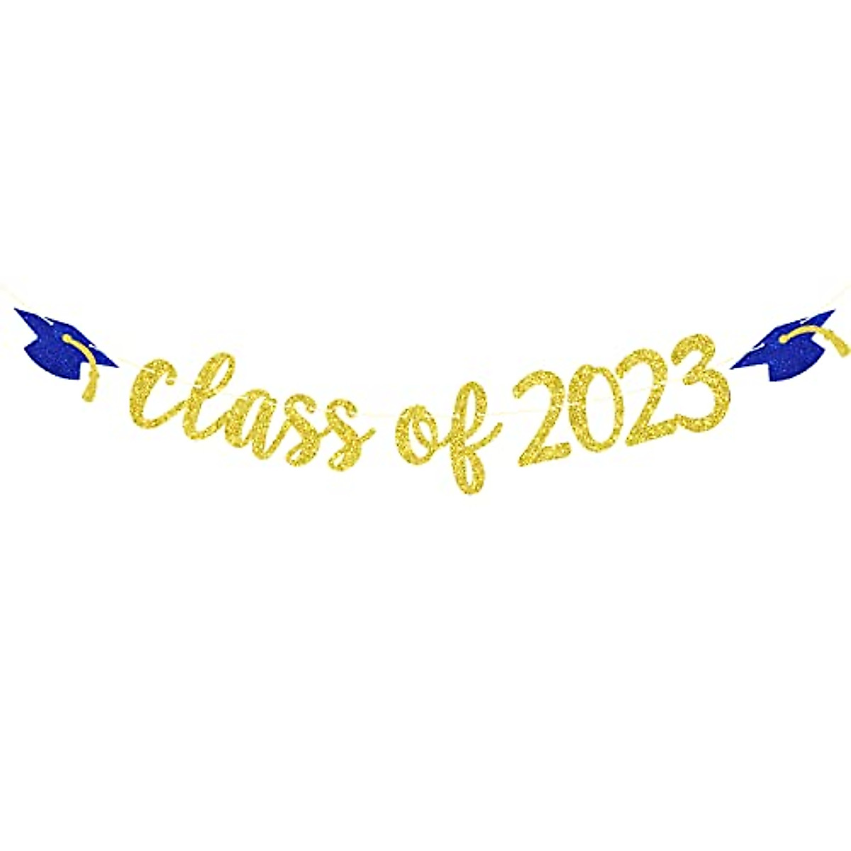 Class of 2023 Banner - 2023 Graduation Banner, Congrats Grad, High School/College/University Graduation Party Decorations, Gold and Blue Glitter