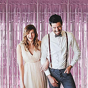 Twinkle Star Photo Booth Backdrop Foil Curtain Tinsel Backdrop Environmental Background for Birthday Party, Wedding, Graduation, Christmas Decorations (2 Pack, Pink)