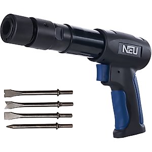 Air hammer, NEU PNEUPACTURE 250mm long barrel air chisel kit, with 4pcs chisels, with quick change retainer, 2200bpm, front exhuast, air chisel for shoveling and cutting
