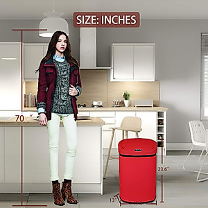HCB Trash Can Automatic Waste Bin Mute Metal Garbage Can with Lid Stainless Steel 13 Gallon 50 Liter for Kitchen | Office | Bedroom | Bathroom | Living Room (Red)