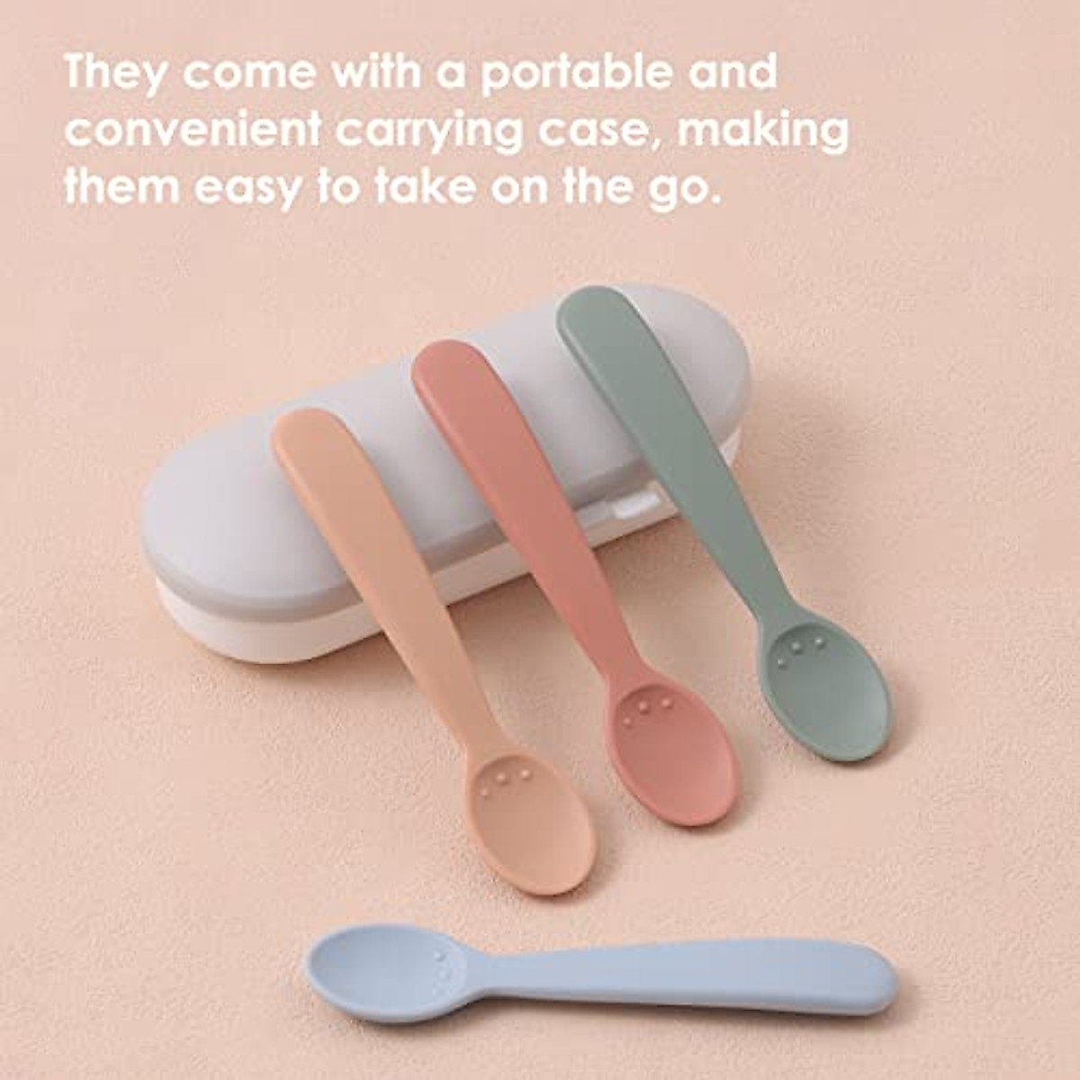 ROCCED Silicone Baby Spoons Set of 4, Baby Feeding Spoons First Stage Baby Infant Spoons Baby Training Spoon Self Feeding Soft-tip Spoons for Infant Baby Utensils Feeding Supplies 3M+
