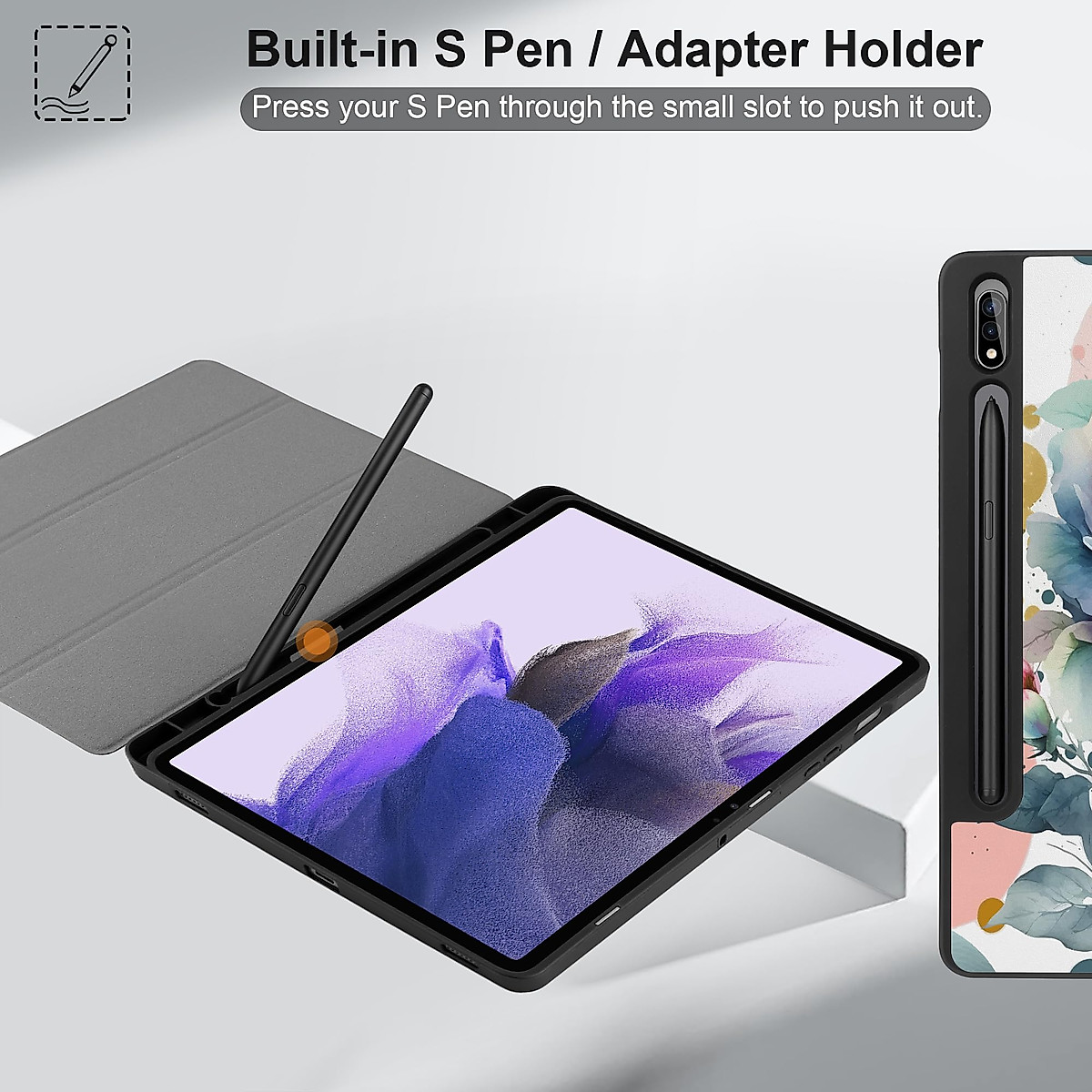 Yebiseven Case for Samsung Galaxy Tab S8 2022 & S7 2020, Shockproof Tablet Case for Samsung Tab S8/S7 11 inch with Auto Sleep/Wake & Trifold Stand & Soft TPU Back Cover, Peonies Flowers