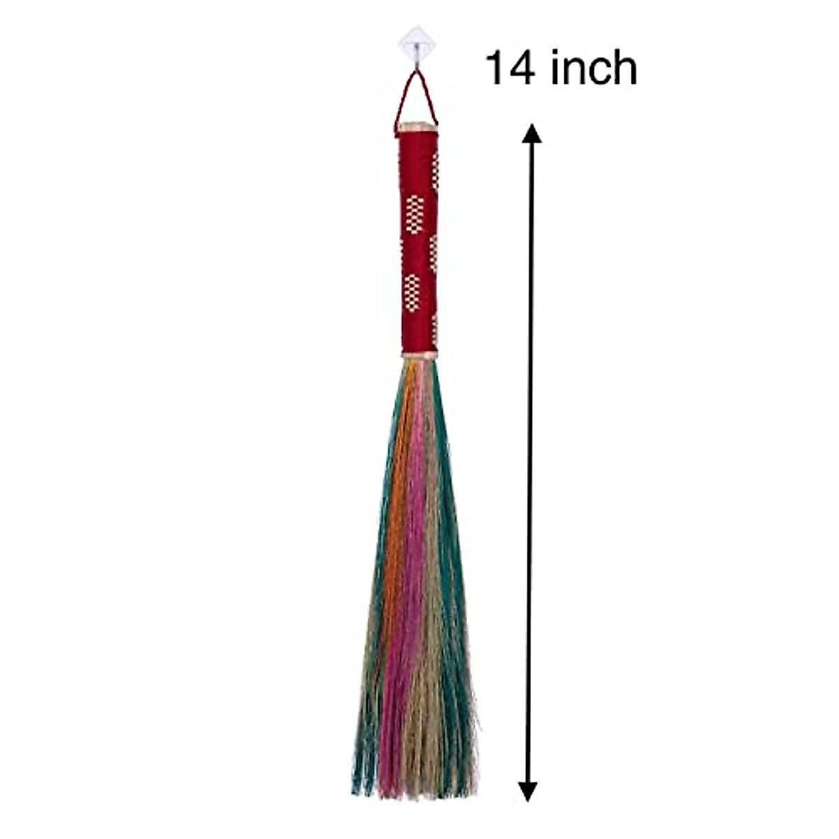 14 inch 0verall Length of Colorful Dusting Brushes Grass Broom Bamboo Embroidered Woven Nylon Thread Handle for Sweeping Dirt, Dust, Debris Ceiling Wall, Cabinet