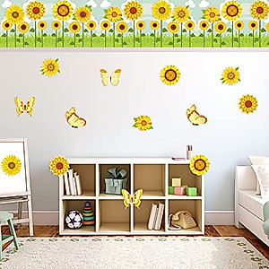 45 Pieces Spring Sun Flower Cutouts, Creative Springtime Flowers Accents Butterfly Gerbera Daisy Bulletin Board Classroom Decoration for Teacher Student School Birthday, 5.5 x 5.5 Inch (Vivid Style)