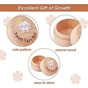 GOMAKERER 1 Set Tooth Fairy Box, Wooden Tooth Storage Box, Cute Tooth Keepsake Storage Box with Burlap Packing Pouches, First Lost Deciduous Teeth Collection for Gift