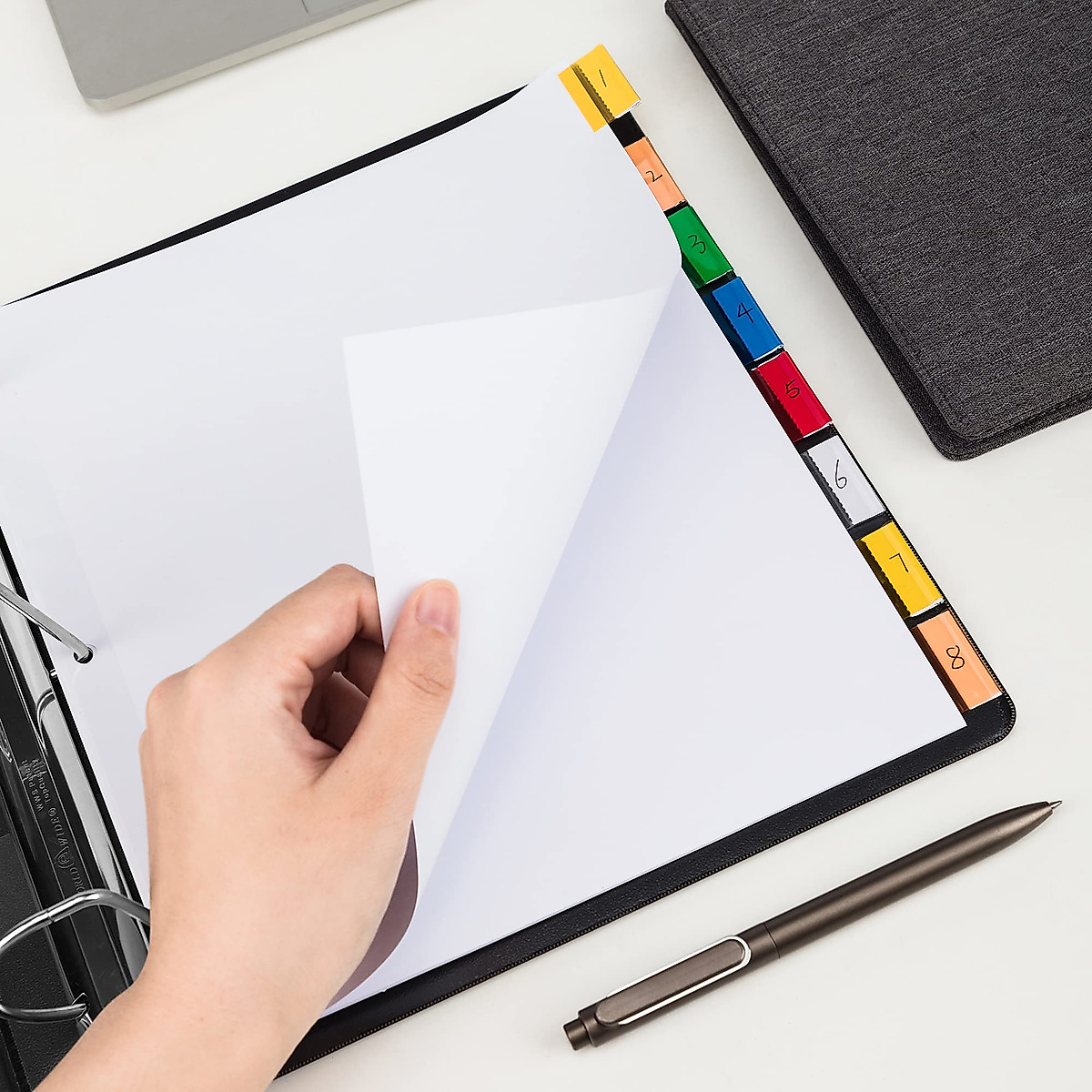 Amazon Basics 3 Ring Binder Dividers With 5 Tabs, Paper Binder Dividers, Insertable Multicolor Plastic Tabs, Pack of 12 Sets (60 Dividers Total)