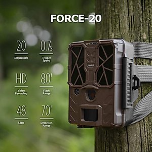 SPYPOINT FORCE-20 Trail Camera 20MP HD Video w/ 48x High Power LEDs & Infrared Boost Tech for GREAT NIGHT IMAGE, 80' Flash Range, Low Glow Backlit Setup LCD Screen