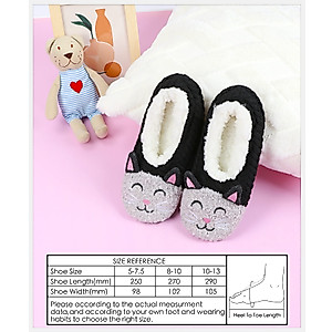 DICUIRD Womens Cozy&Warm Animal Slipper Socks with Grippers-House Socks(Black Cat, 8-10)