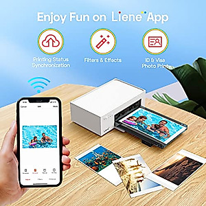 Liene 4x6'' Rechargeable Photo Printer Bundle (100 pcs +3 Ink Cartridges), Wireless Photo Printer for iPhone, Smartphone, Android, Computer, Dye Sublimation Printer, Photo Printer for Travel, Home Use