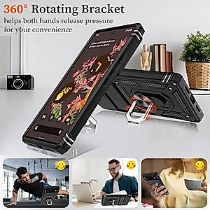 iBaove for Google Pixel 6 Case, Pixel 6 Case with 2 Pcs HD Screen Protector and Slide Camera Cover, Military Protection Shockproof with Ring Kickstand Case for Google Pixel 6, Black