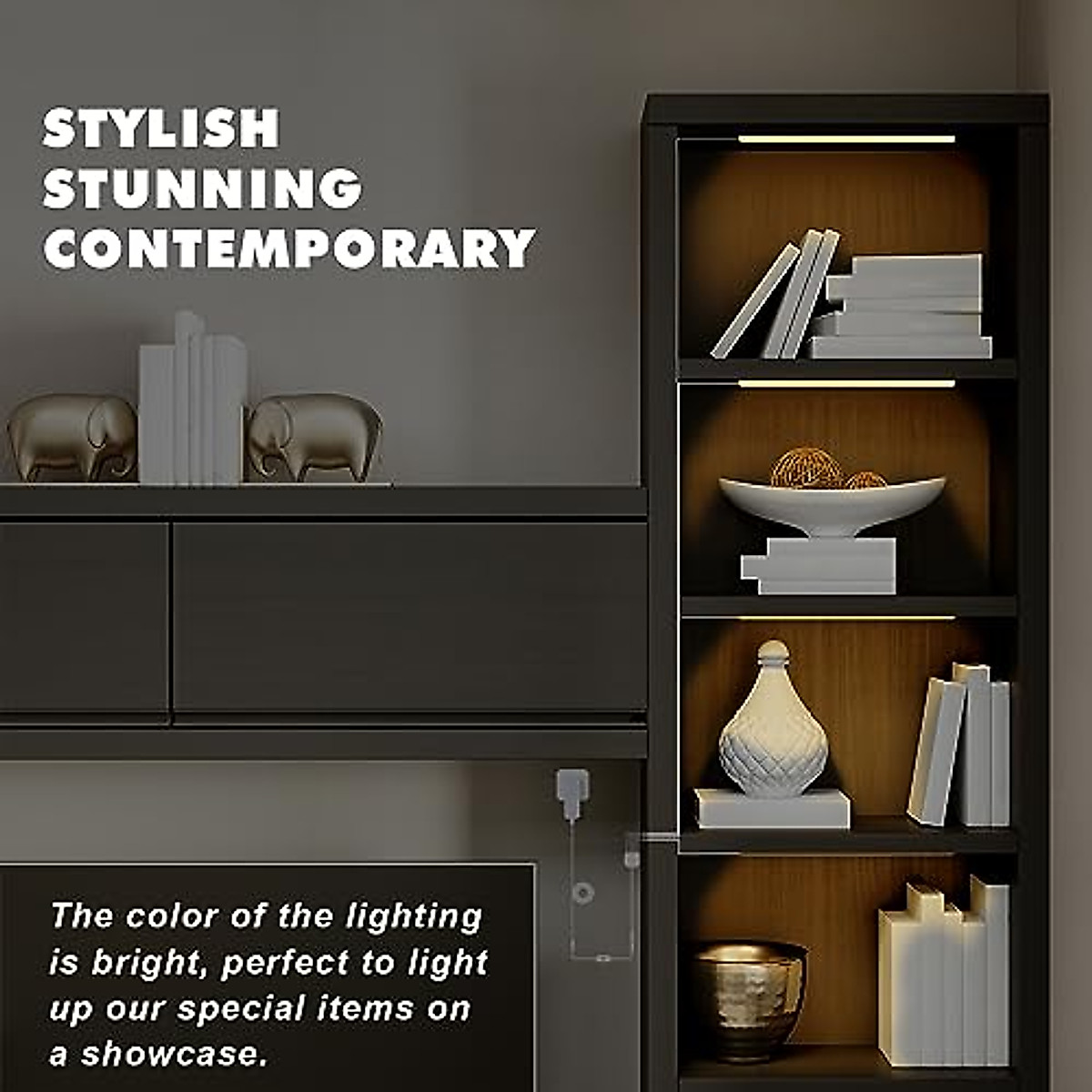 JUSJUBR 4PCS x 12inch Display Cabinet Lights Warm White, Dimmable LED Shelf Lighting with Memory Function, Bookshelf Lighting, LED Lights for Display Case/Pantry/Closet/Safe, 3000K