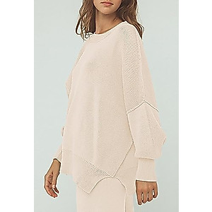 Linsery Womens Sweater and Pant Sets Batwing Sleeve Knitted Tops and Wide Leg Pants Comfy Set 2 Piece Knit Loungewear Tracksuit Apricot M