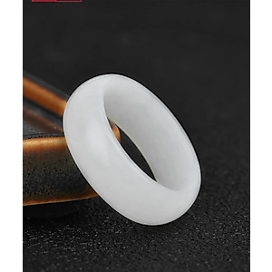 Oligage Natural Hetian White Jade Rings Jewelry Gemstone Band Ring Jade Stones for Women Men Jewellery Rings Natural Stone Jewelry (Ring Size : 6)