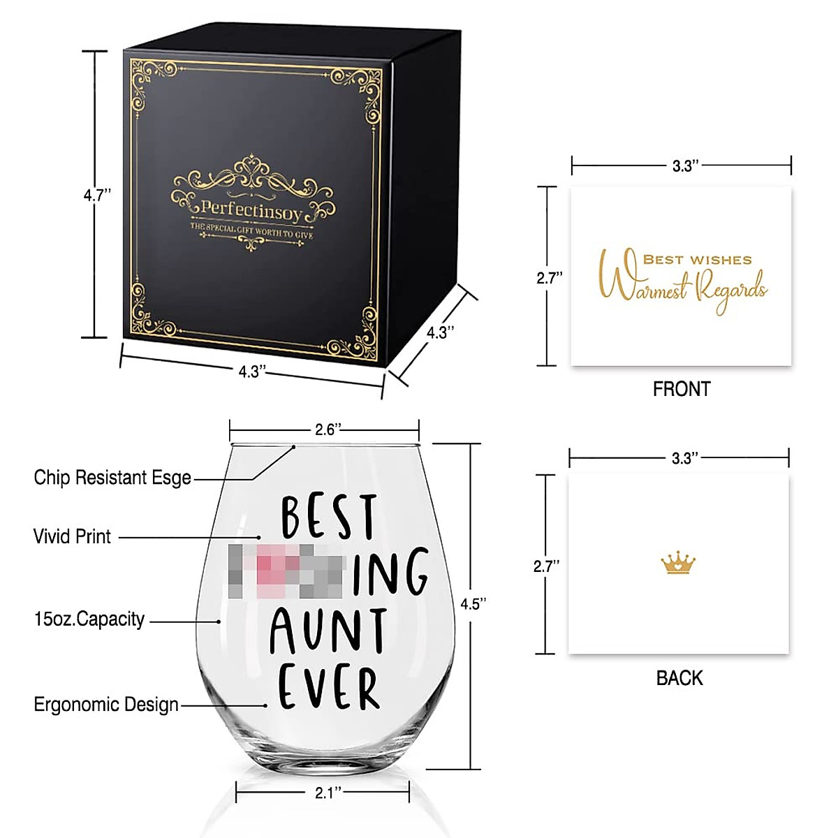 Perfectinsoy Best Aunt Ever Wine Glass with Gift Box, Funny Aunt Gift, Evening Mug, Unique Romantic Gift Idea for Her, Wife, Aunt, New Aunt, Grandma, Daughter, Gift Idea for Aunt