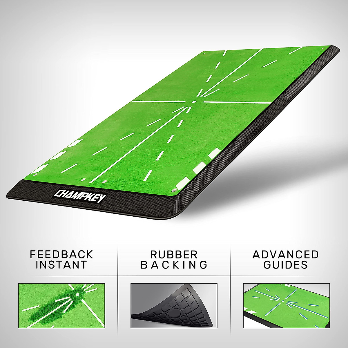 CHAMPKEY Premium Impact Golf Mat 1.0 Edition | Path Feedback Golf Practice Mat | Advanced Guides and Rubber Backing Golf Hitting Mat（13" x 17"）