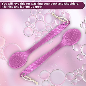 Back Bath Brush - Curved Long Handle Shower Brush with Medium Stiff Bristles for Exfoliating Body, Back Scrubber for Men & Women (Pink 2 Pack)