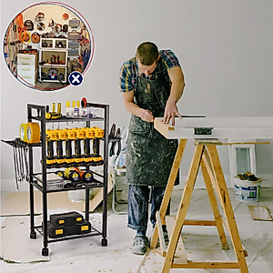 Jolensoy Tool Storage Organizer Garage Storage Organization Heavy Duty Metal Drill Holder with Wheels Rolling Tool Cart Gifts for Men Dad