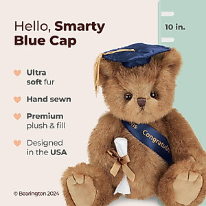 Bearington Collection Smarty Class of 2024 Graduation Plush Teddy Bear Stuffed Animal, Blue Cap, 10 Inch