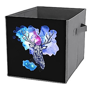 Watercolor Reindeer Large Cubes Storage Bins Collapsible Canvas Storage Box Closet Organizers for Shelves