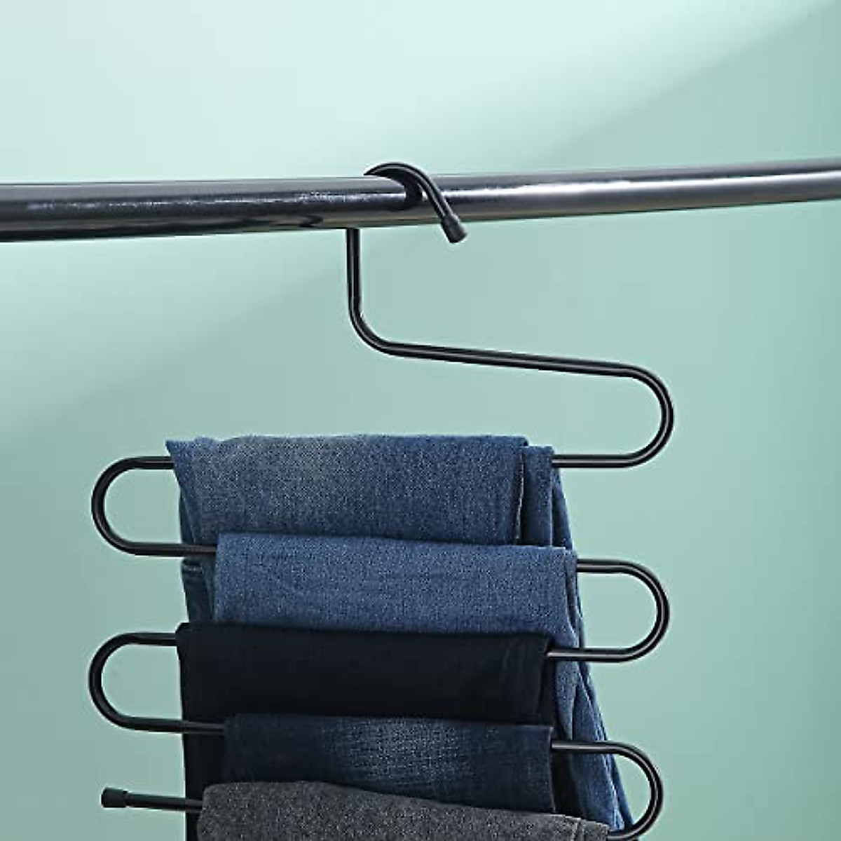 Kyraton Pants Hangers S-Shaped Non-Slip 4-Pack Trouser Hanger PP Hanger, Closet Space Saving, Hangers Closet Storage Organizer for Pants, Jeans, Scarves, Towels Hanging (Black).