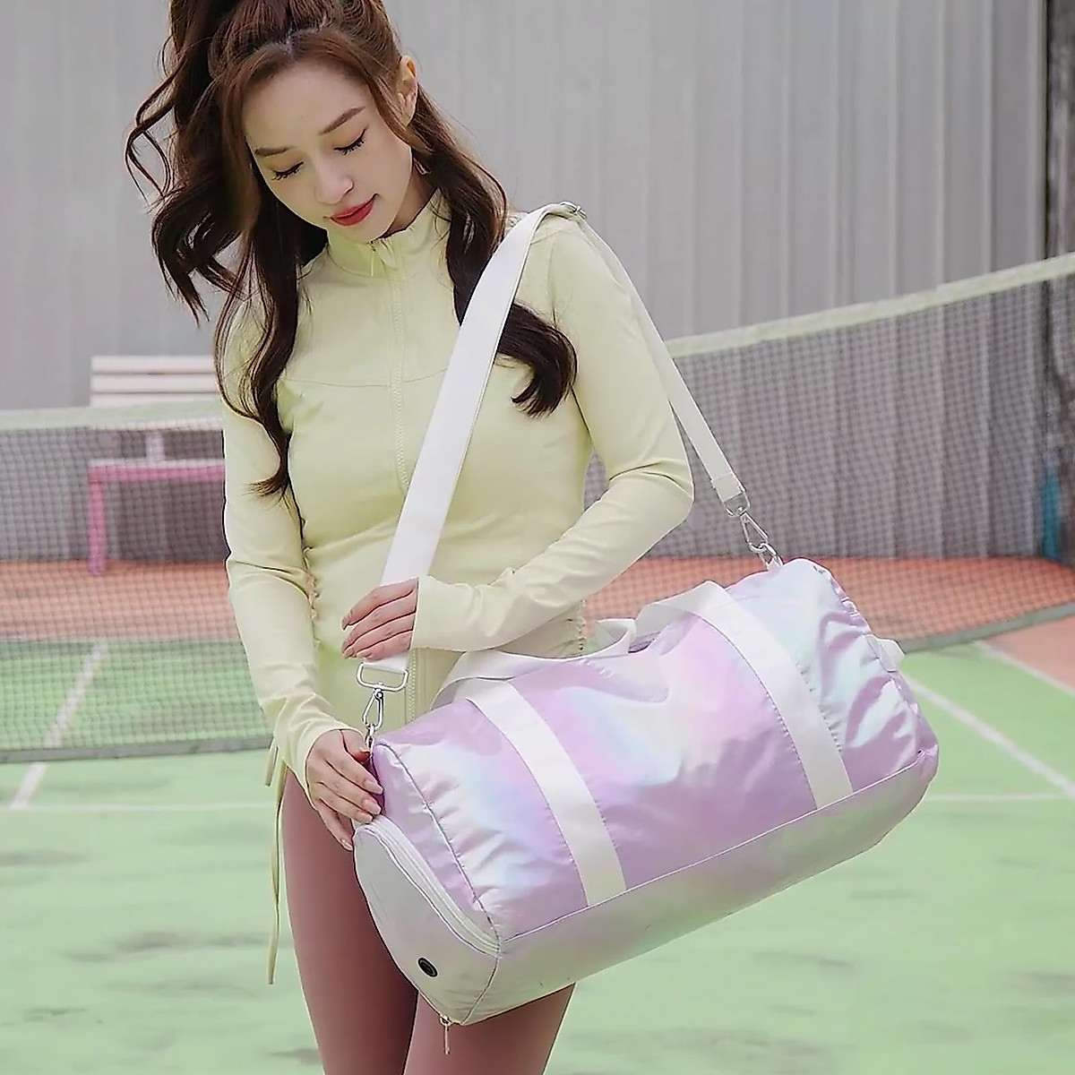 ZHIERNA Sports Gym Dance Bag for Women Girls, Shimmery Waterproof Duffle Travel Bag With Shoes Compartment and Wet Dry Pocket (Purple)