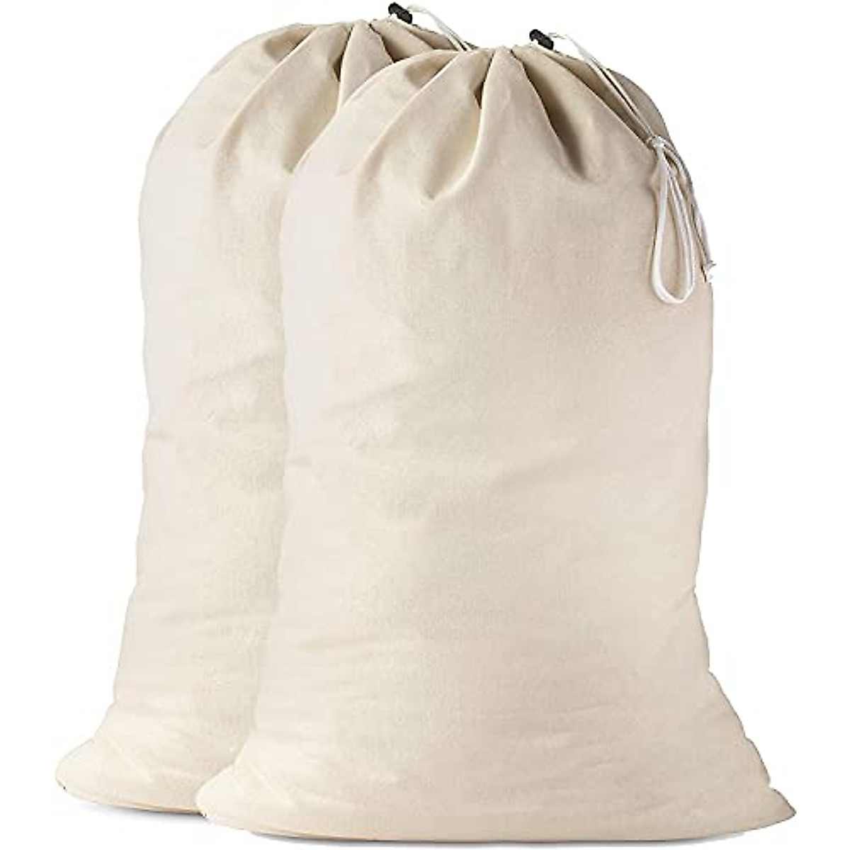 Laundry Bag Large 24 X 36 inch Heavy duty 100% Cotton Canvas natural color fabric Draw Strings Organizer travel camp home college Dorm Dirty cloth plain Big Santa Sacks storage (Pack of 2)