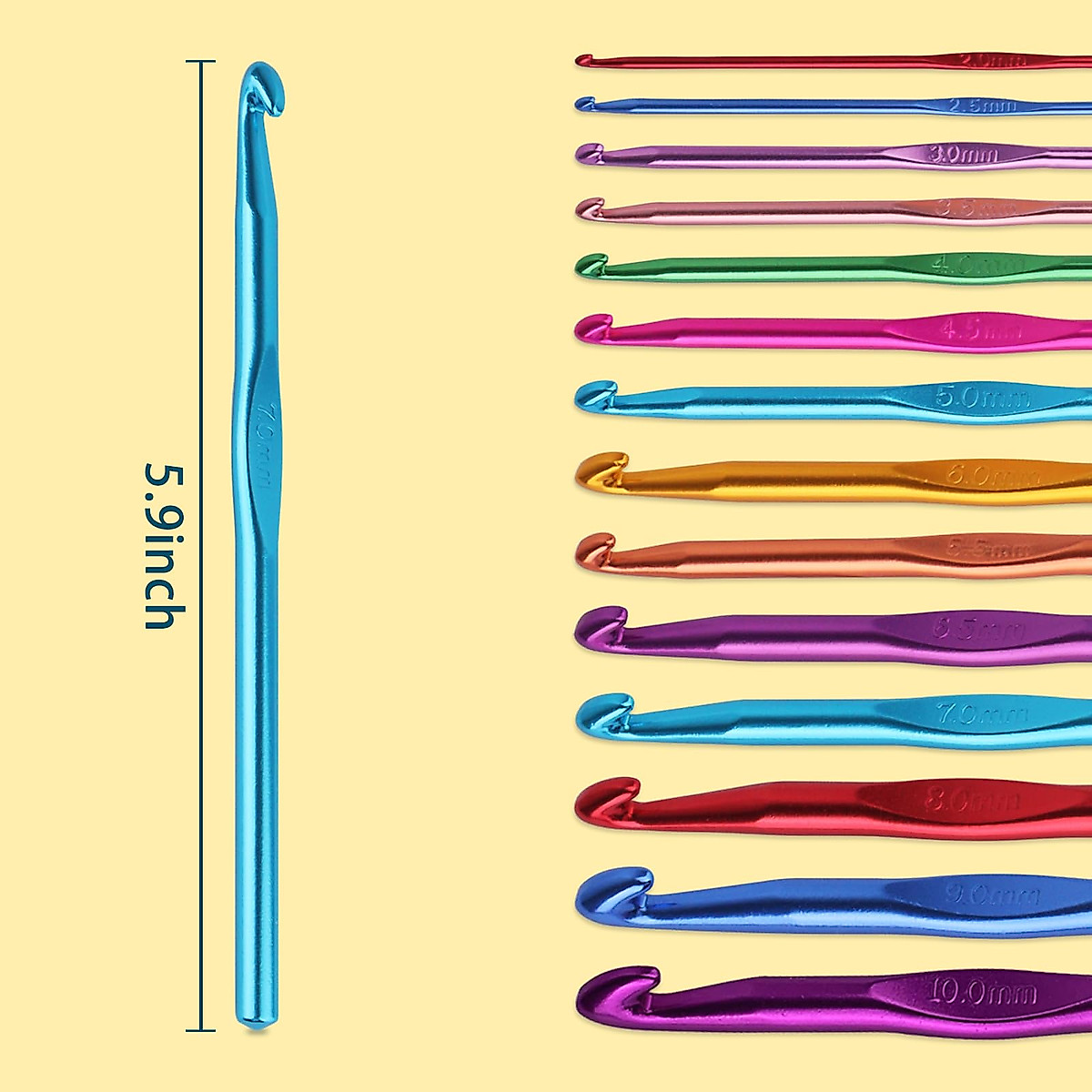 14PCS Aluminum Crochet Hooks Knitting Needles Craft Yarn 2.0mm/2.5mm/3.0mm/3.5mm/4.0mm/4.5mm/5.0mm/5.5mm/6.0mm/6.5mm/7.0mm/8.0mm/9.0mm/10.0mm