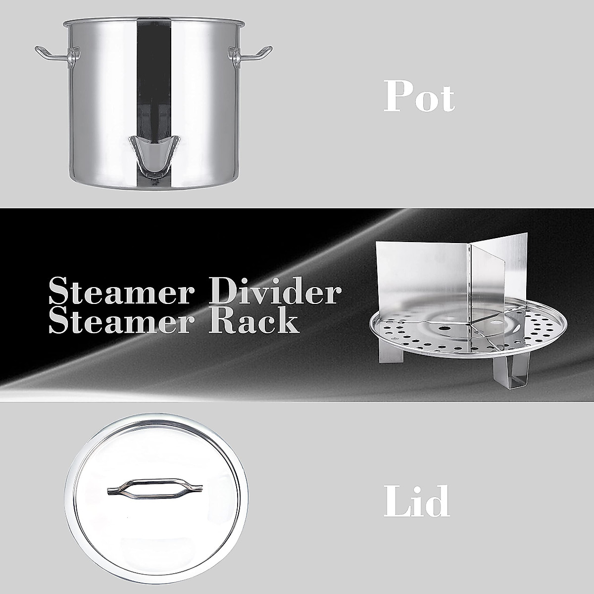 ARC 20QT Stainless Steel Tamale Steamer Pot w/Easy-fill Water Spout, Seafood Crab Steamer with Divider and Steamer Rack, 5 Gallon