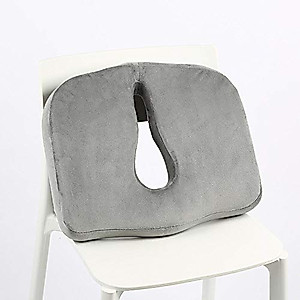Memory Foam Seat Cushion for Office Chair-Coccyx Seat Cushion-Pain Relief Cushion-Orthopedic Seat Cushion Pillow-Ergonomic Contoured Posture Corrector-Short Plush-Grey