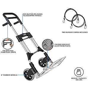 Vergo Industrial 400 lb Capacity Heavy Duty Folding Hand Truck Dolly Cart with Telescoping Handle, Aluminum Foldable Cart with Wheels (S300L)