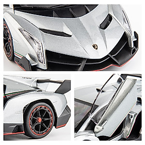 WAKAKAC Diecast Car for Lambo Veneno Model Car 1/24 Scale Sports Toy Vehicle Door Can be Opened Toy Car Front Wheel Steerable (Gray)